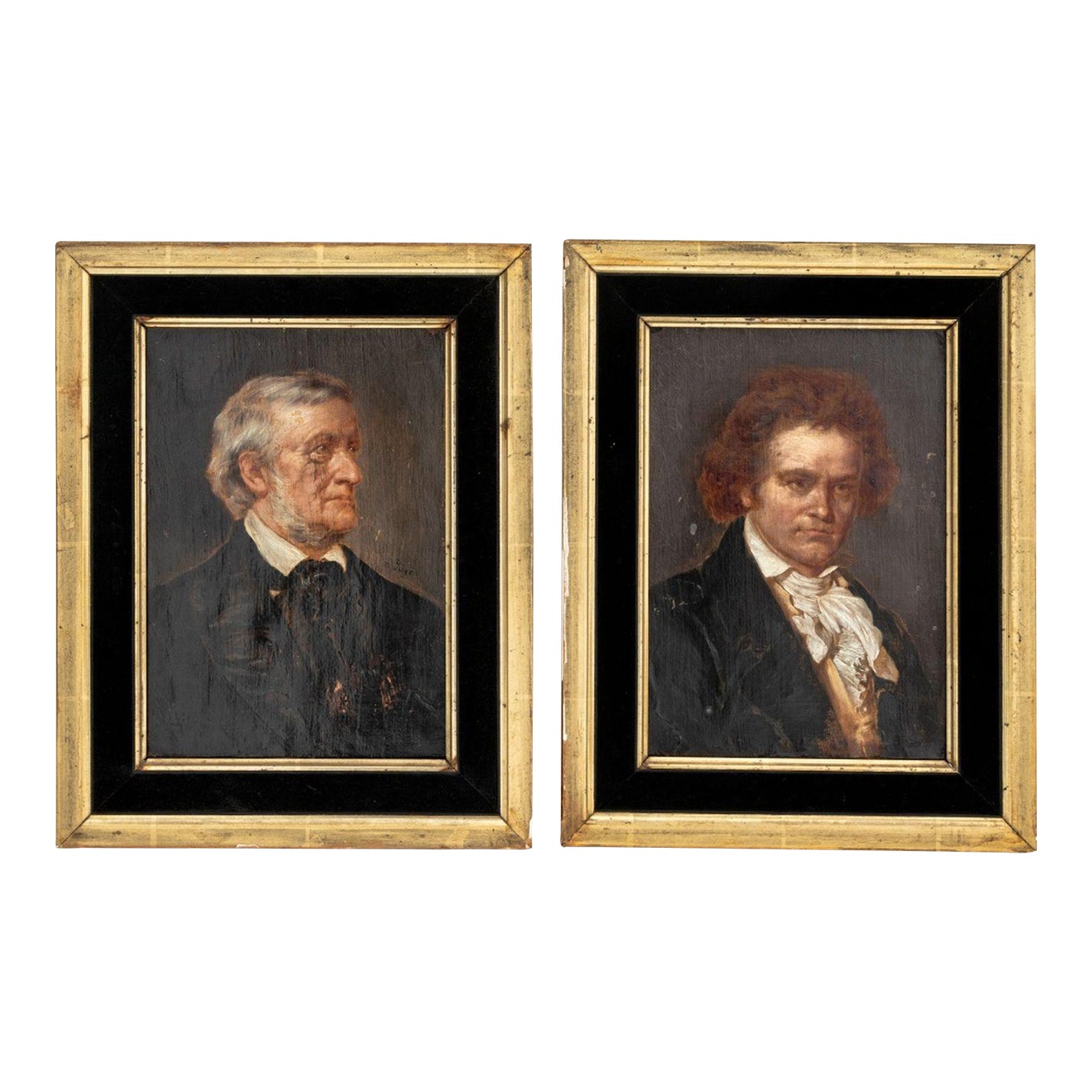 European School Composer Portraits Oil, 2 | Chairish