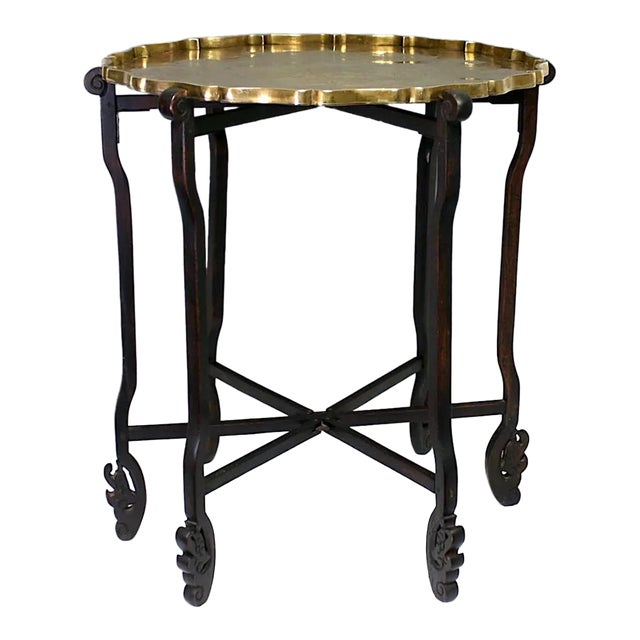 Antique Chinese Folding Golden Brass Tray Table With Engraved Scene ...