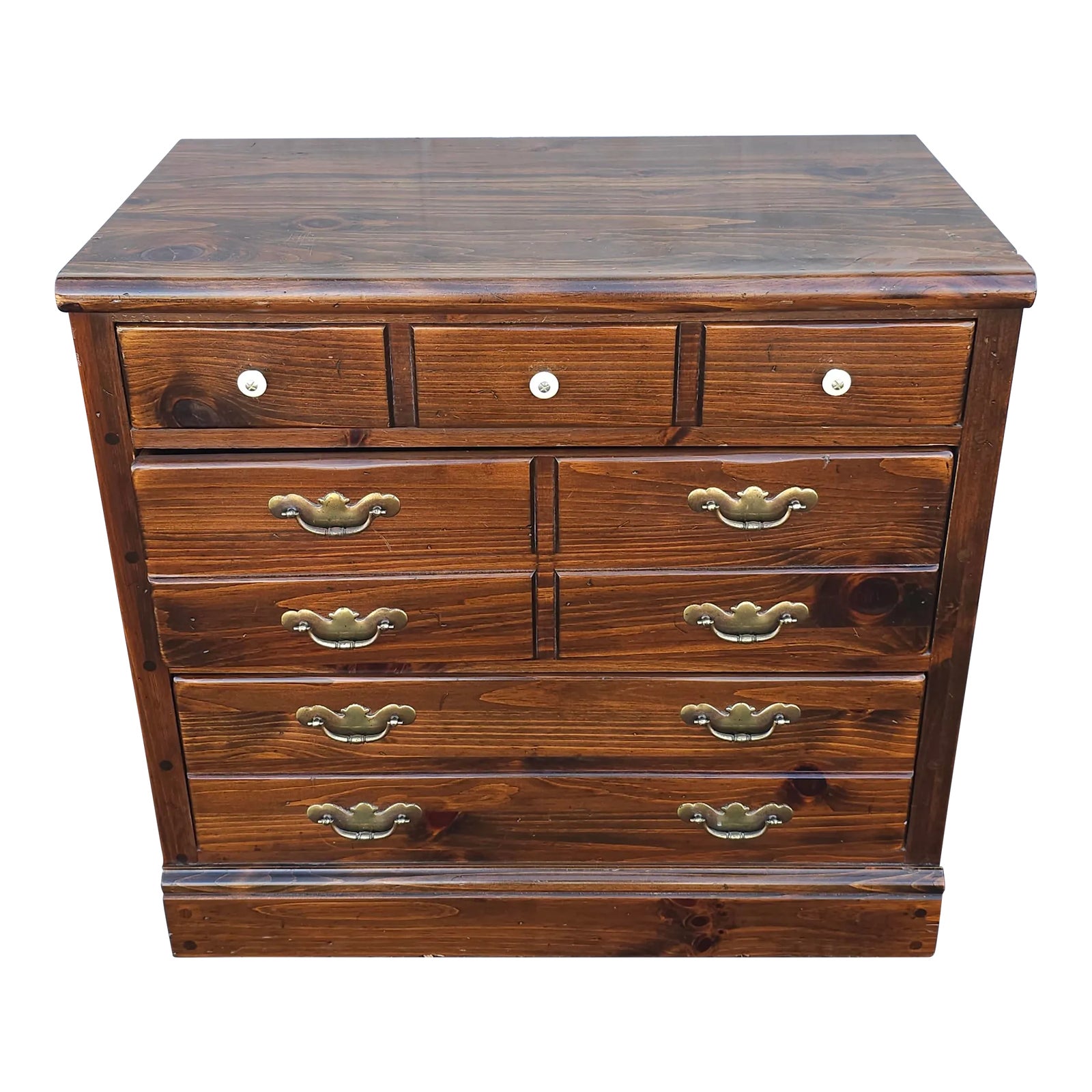 Ethan Allen Old Tavern Antiqued Pine Three Drawers Chest | Chairish