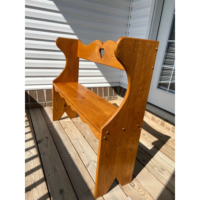 Antique Primitive Oak Bench Seat With a Heart Carved in the Backrest ...