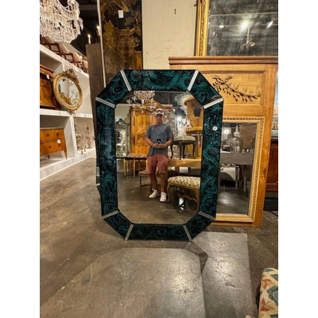 Octagonal Reverse Painted Malachite Mirror | Chairish