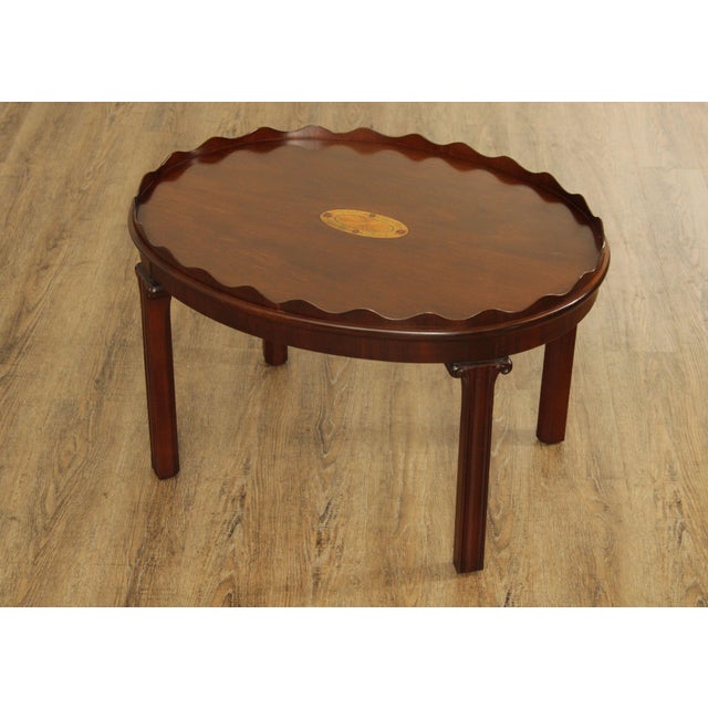 Chippendale Style Oval Inlaid Mahogany Coffee Table | Chairish
