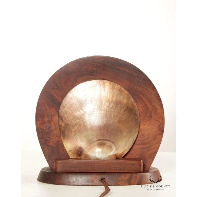 Tahitian Tiki Carved Shell and Teak Wood Lamp | Chairish