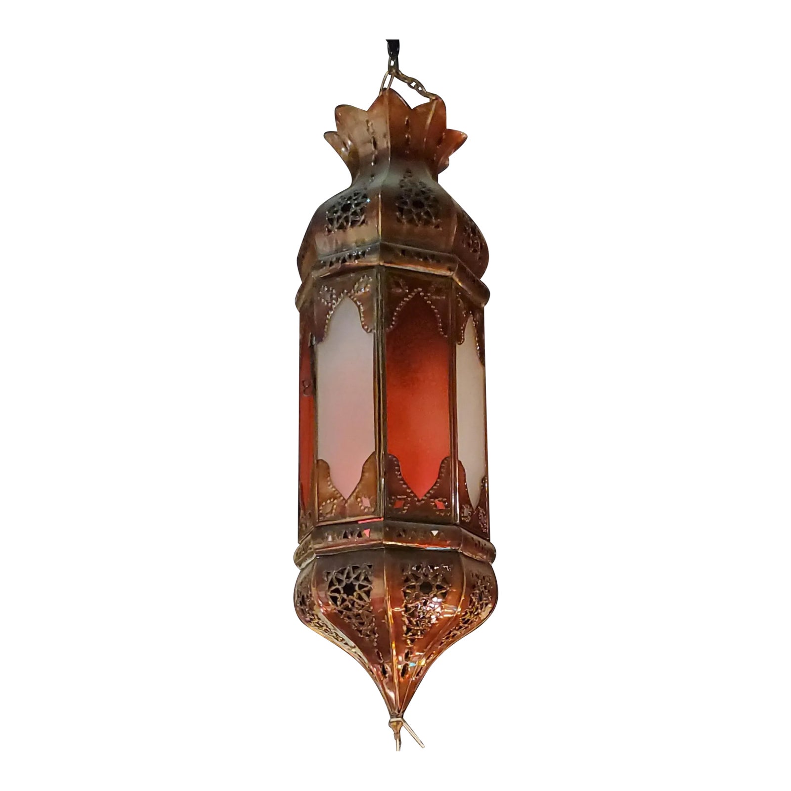 Moroccan Rustic Finish Glass Lantern in Burnt Red and Frosted White ...