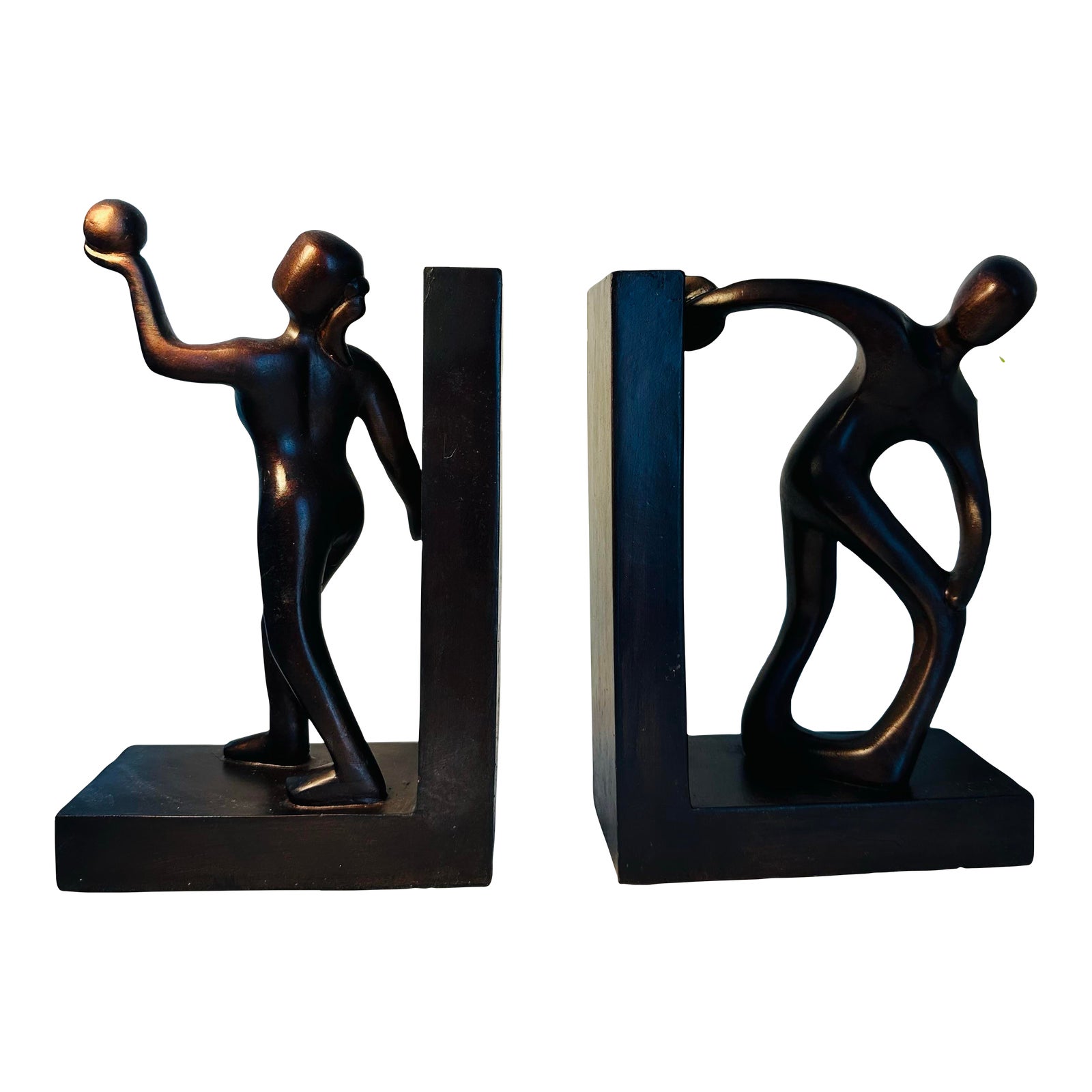 Modern Abstract Figural Bookends – Sculptural Human Forms, Dark Bronze ...