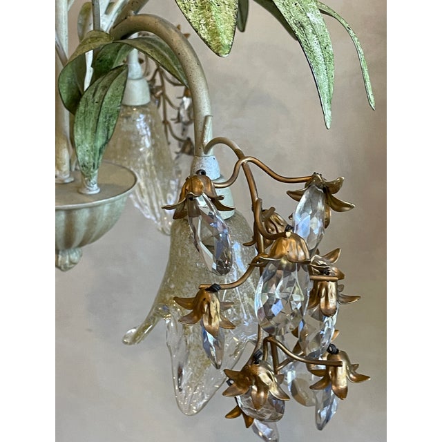1990s Huarco by Elk Seashell Sage Green, Floral, Glass and Gold 3 Light ...