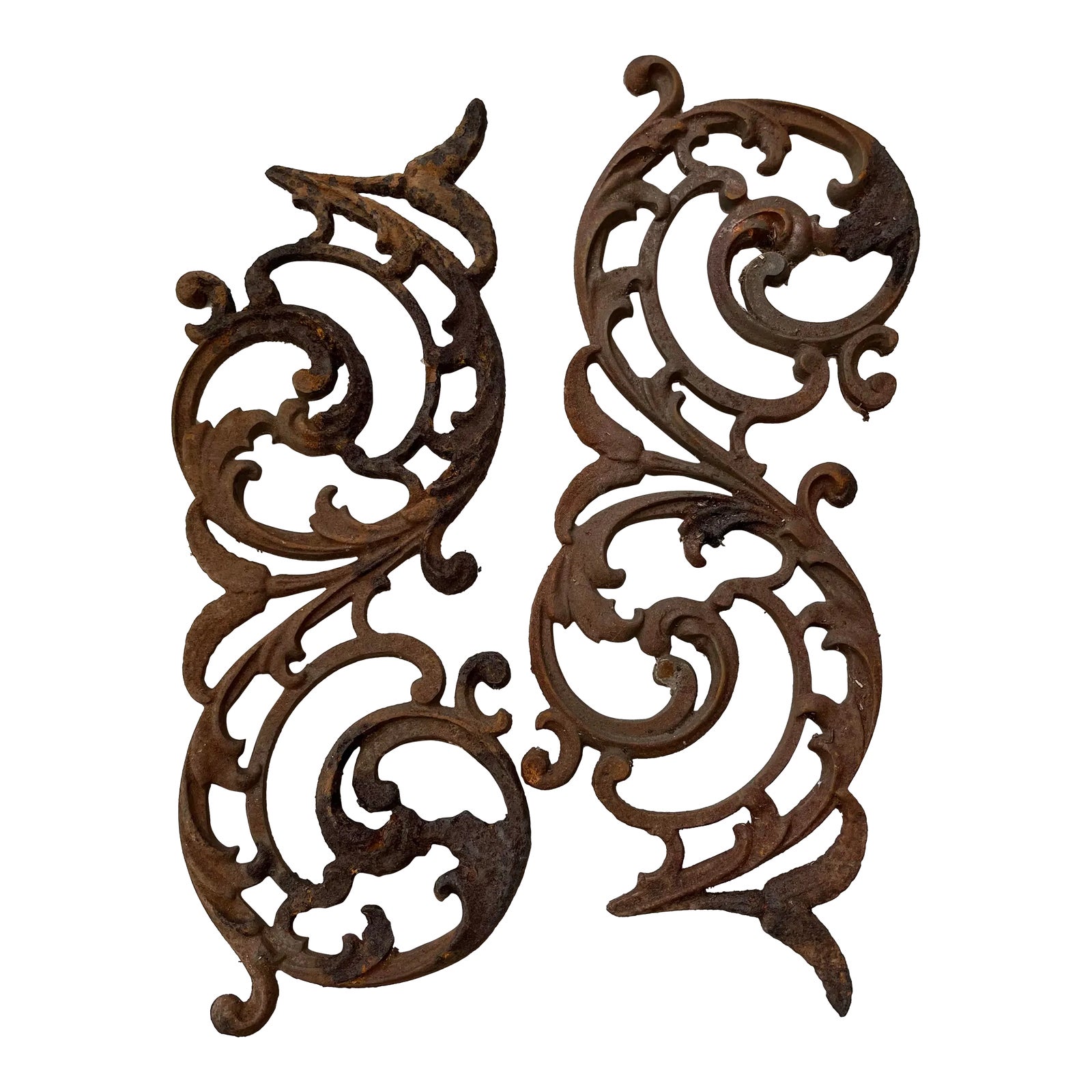 19th Century Rustic Ornate Cast Iron Garden Balustrade Pair | Chairish