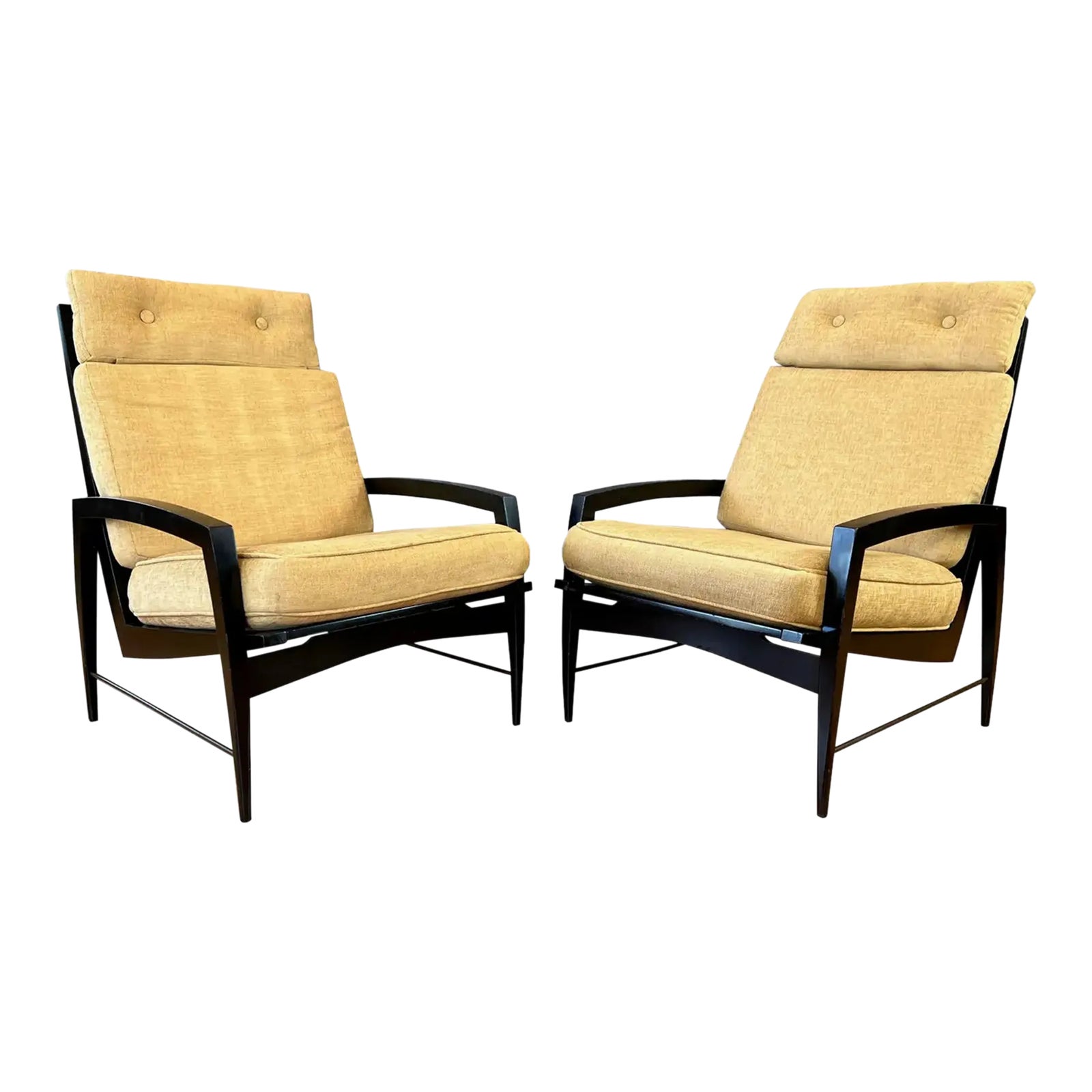 Pair of Dan Johnson for Selig Black Lacquered High-Back Lounge Chairs ...