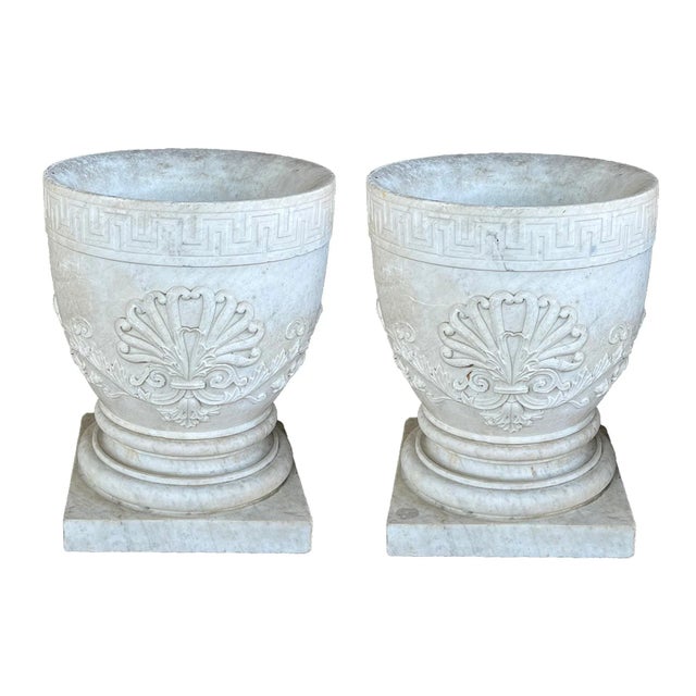 A Pair of Early 19th Century Italian Neoclassical Carved Urns With ...