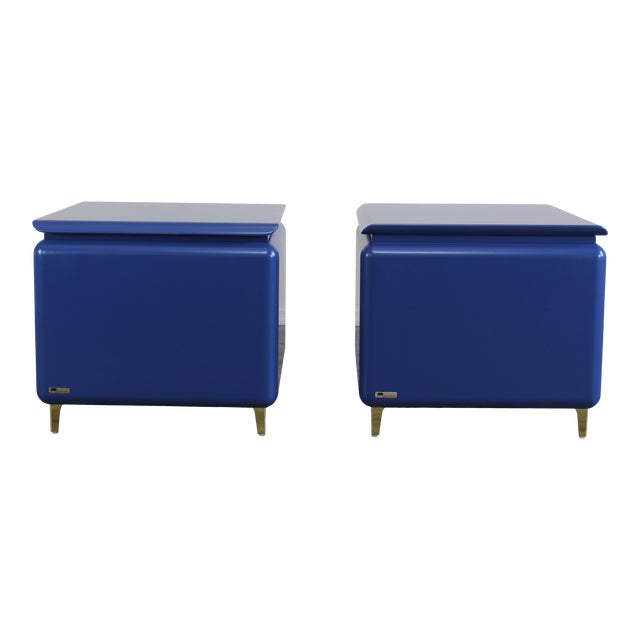 Vintage Rougier Blue Side Tables, a Pair | Chairish