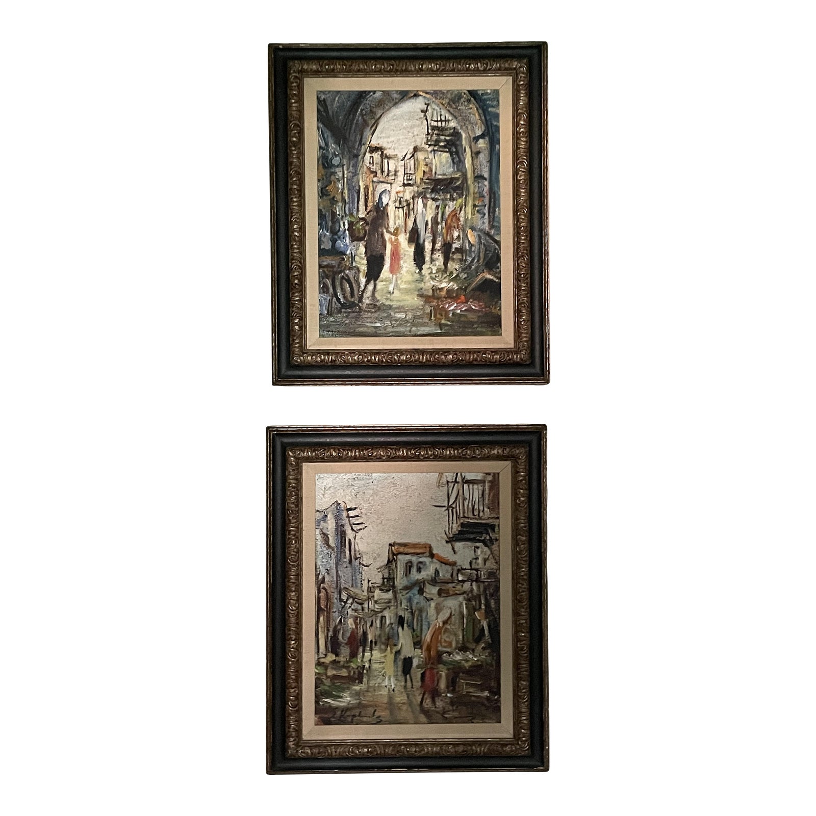 Zvi Raphaeli, Pair of Oil on Canvas Street Scenes, Framed | Chairish