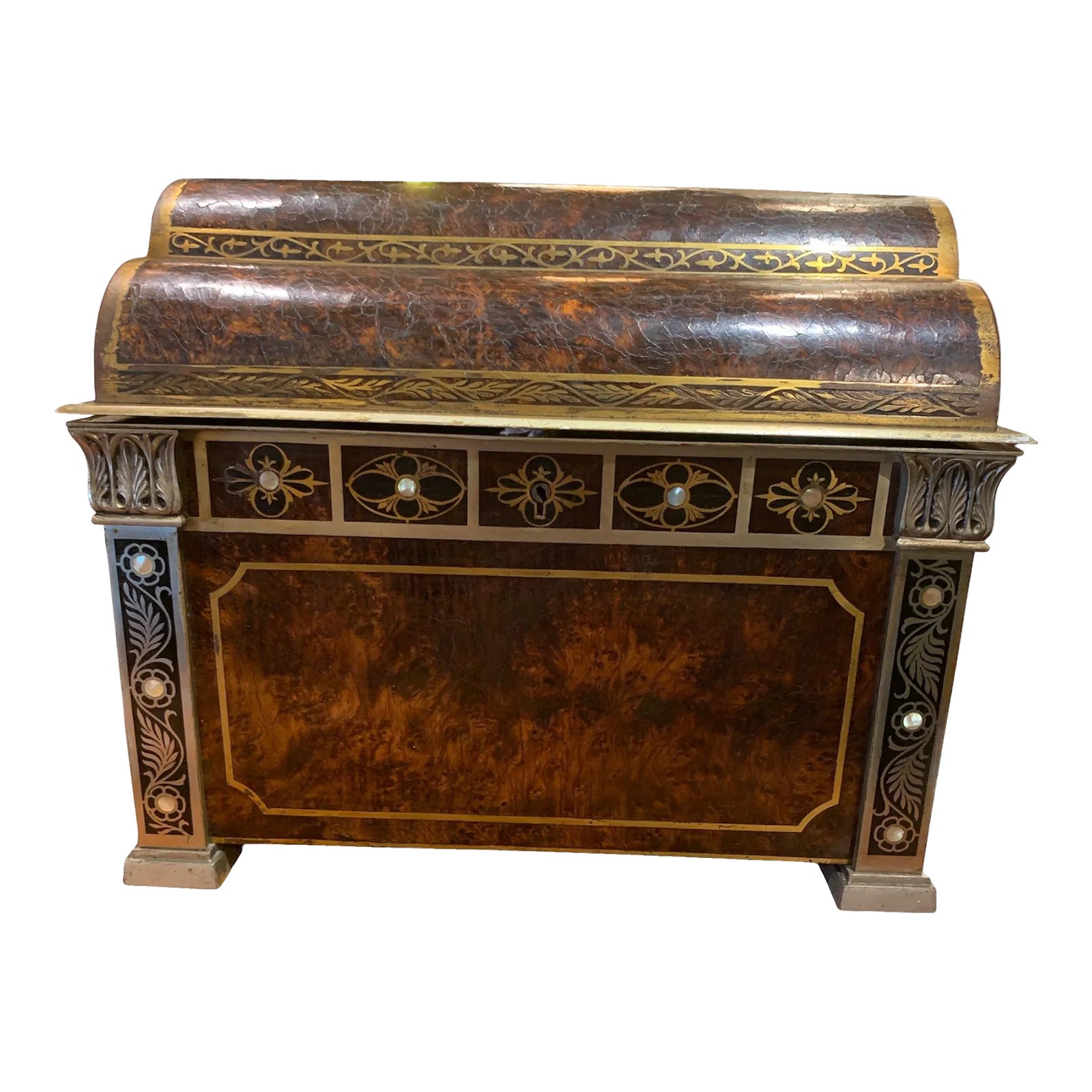 Rare 19th Century Austrian Brass Inlaid Casket Box | Chairish