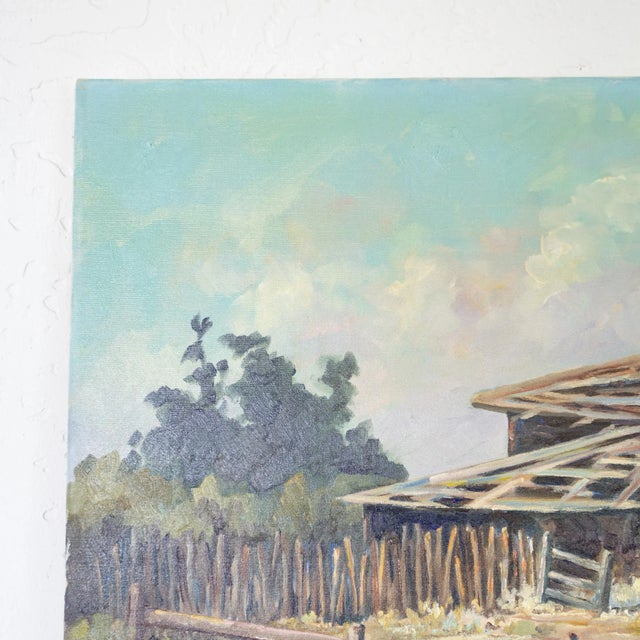 Signed Old Log Cabin Landscape Oil Painting of the American West | Chairish