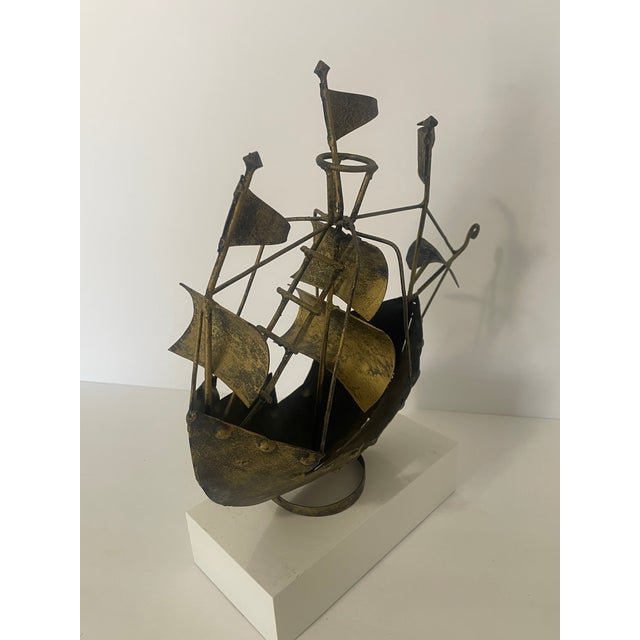 Vintage Mid-Century Modern Era Brutalist Metal Viking Ship Rough Weld ...