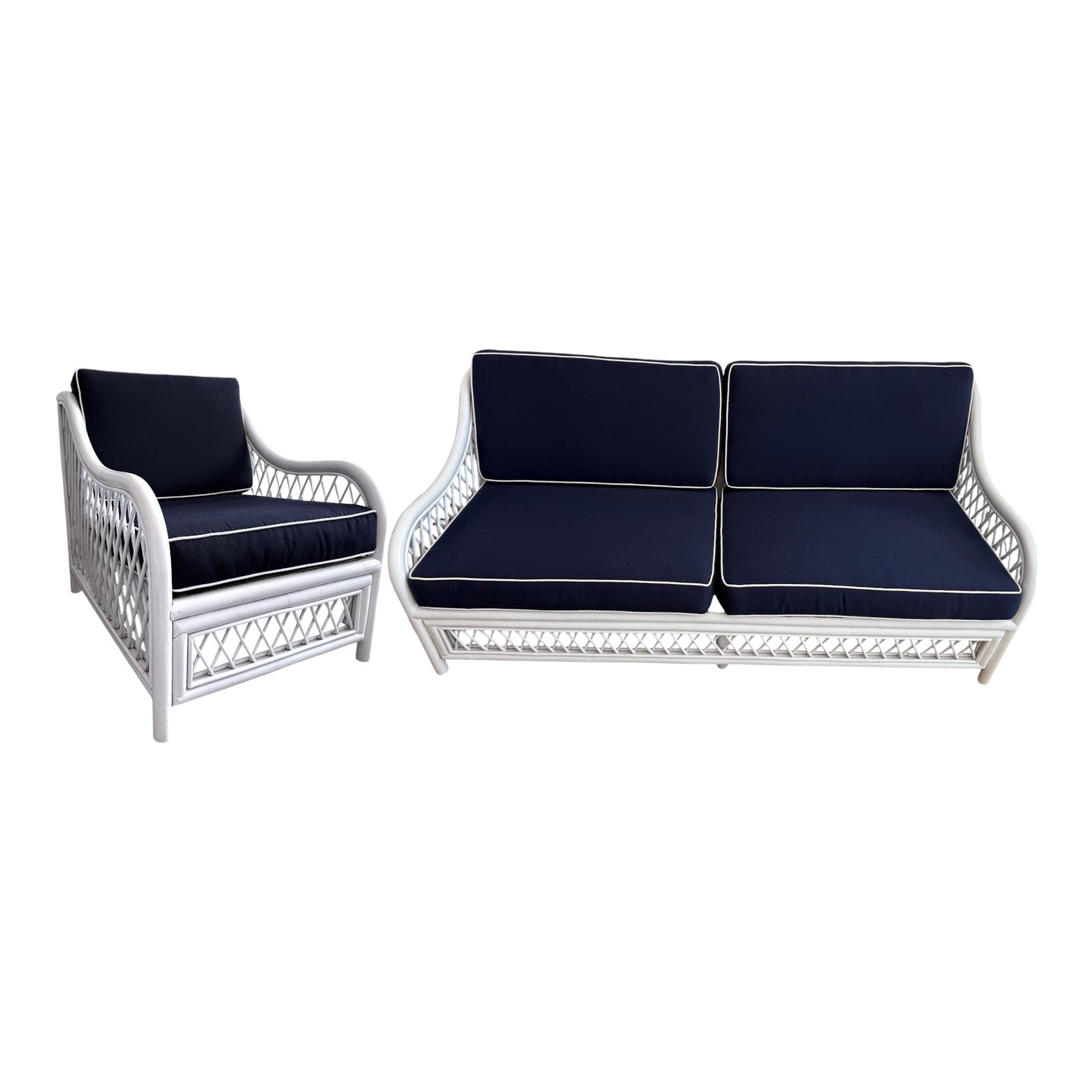 Diamond Rattan Sofa & Chair Set | Chairish