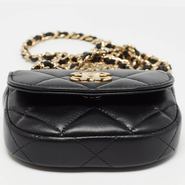 Chanel Black Quilted Leather Micro Cc Pearl Embellished Bag | Chairish