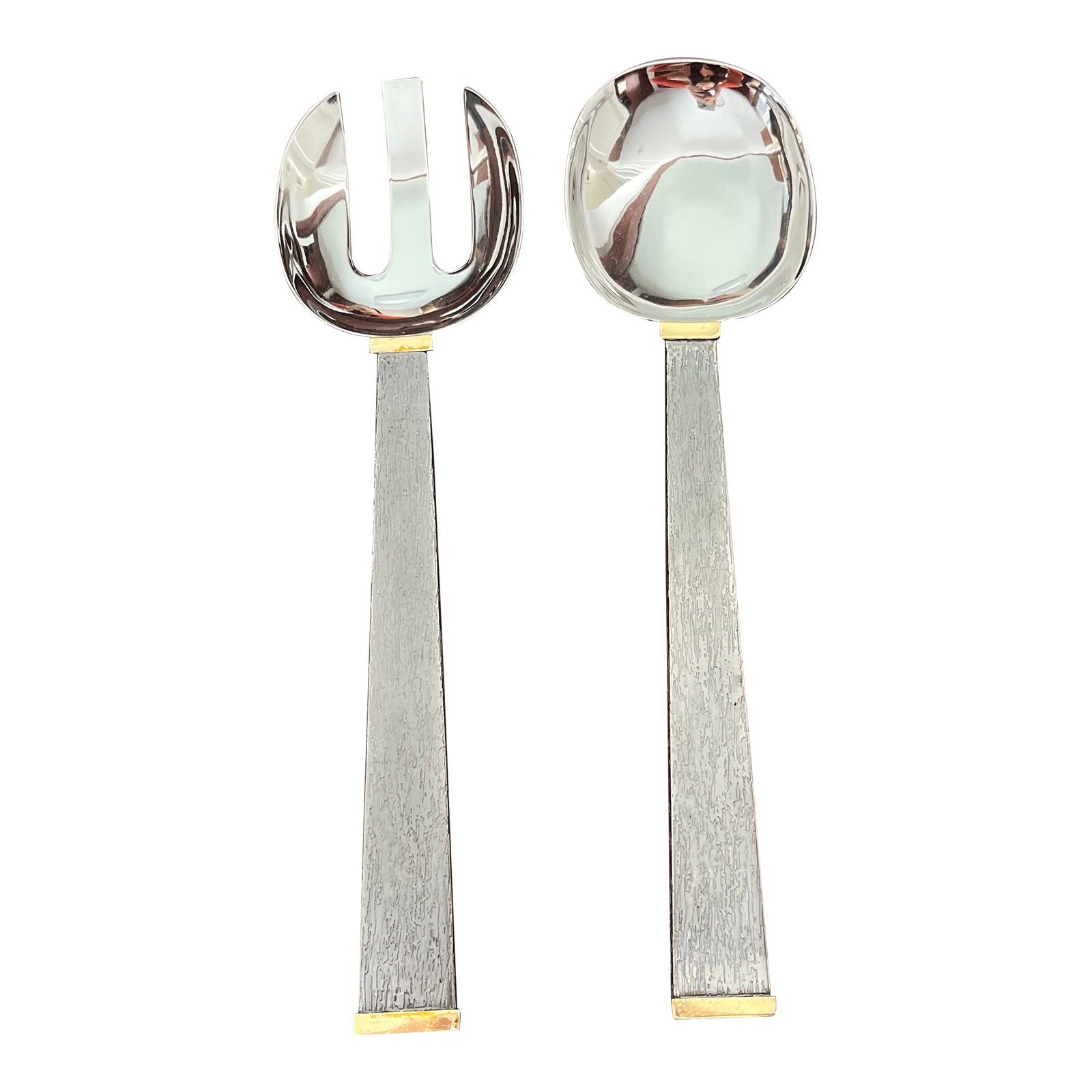 Michael Aram Brass Nickel & Steel Anemone Serving Set - 2 Pieces | Chairish
