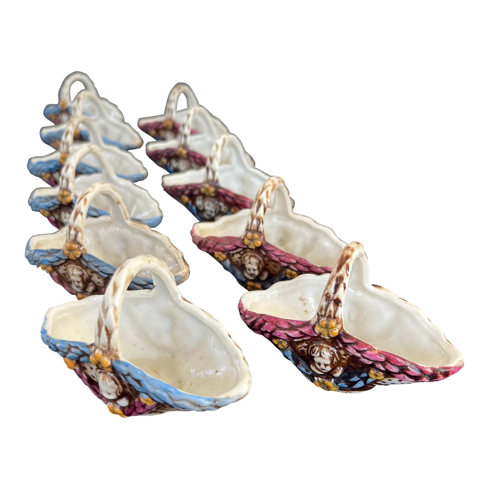 Set of 11 Capo Di Monte German Salt Cellars Handled Baskets | Chairish