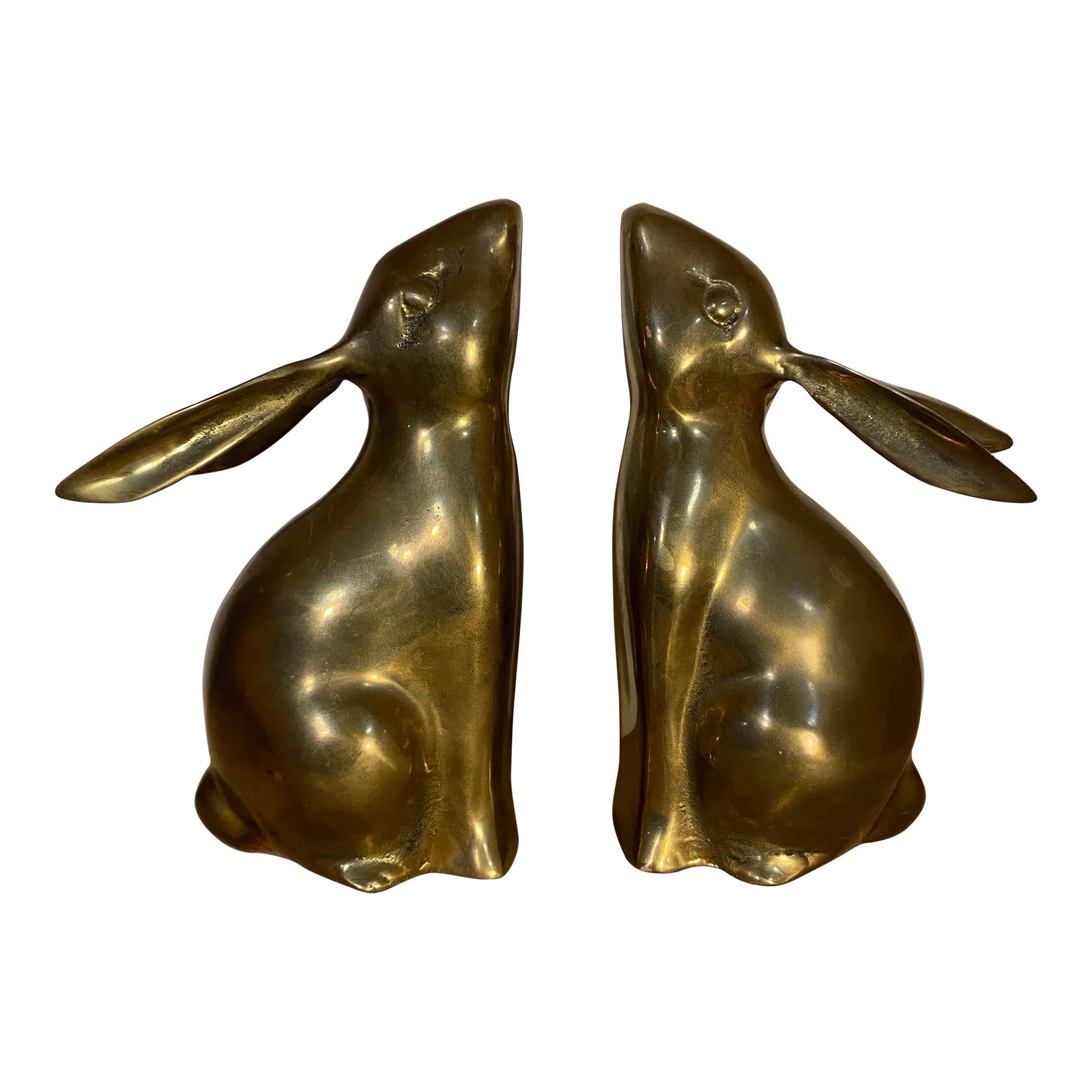 Midcentury Polished Solid Brass Rabbit Bookends - a Pair | Chairish