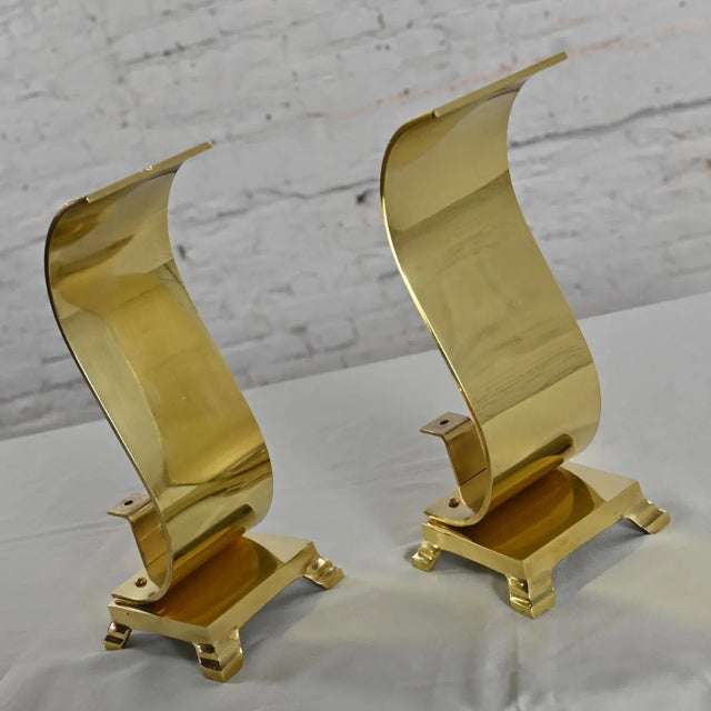 1960-1970’s MCM to Modern Andirons or Firedogs Solid Brass Wave Scroll ...
