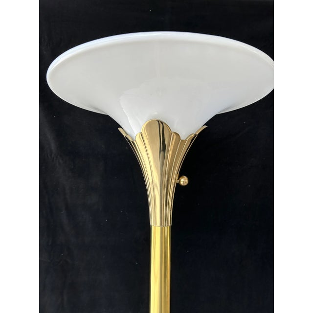 Mid Century Stiffel Solid Brass Tulip Torchiere Floor Lamp Milk Glass ...