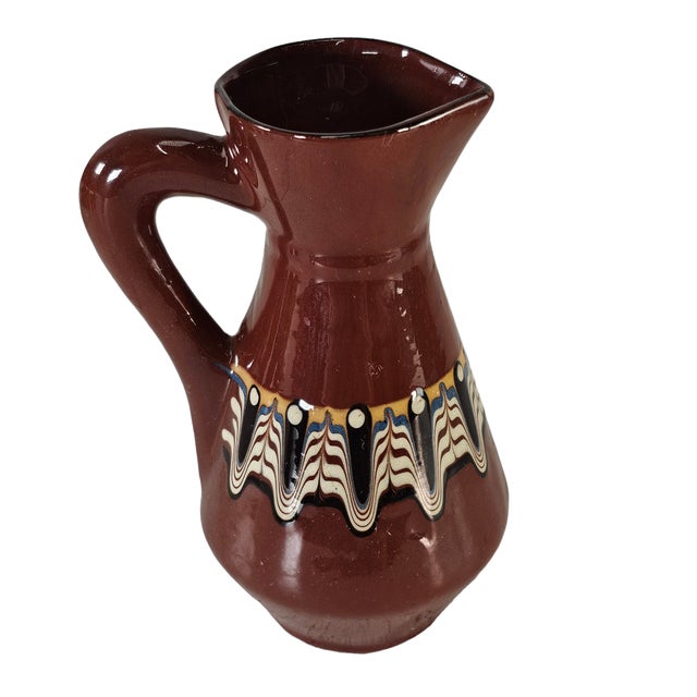 Bulgarian Troyan Red Feather Pitcher & Cup Set 9 Cups 12 Oz | Chairish