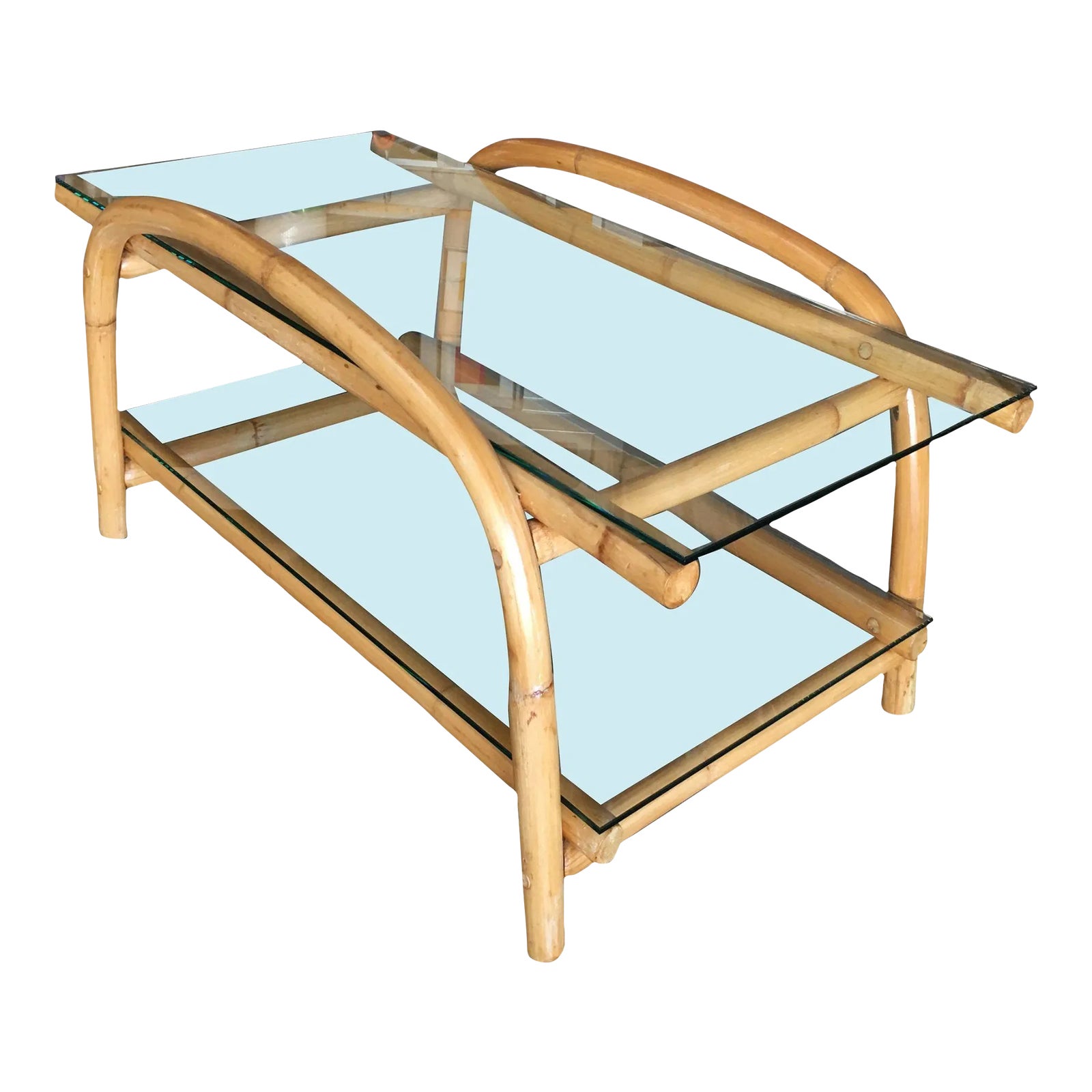 1950s Restored Two-Tier "Swoop Arch" Rattan Side Table With Glass Top ...