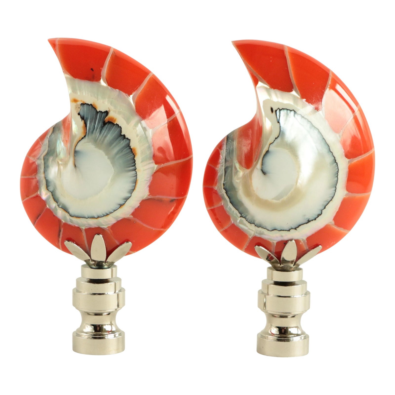 Lucite Filled Nautilus Shell Lamp Finials - a Pair | Chairish
