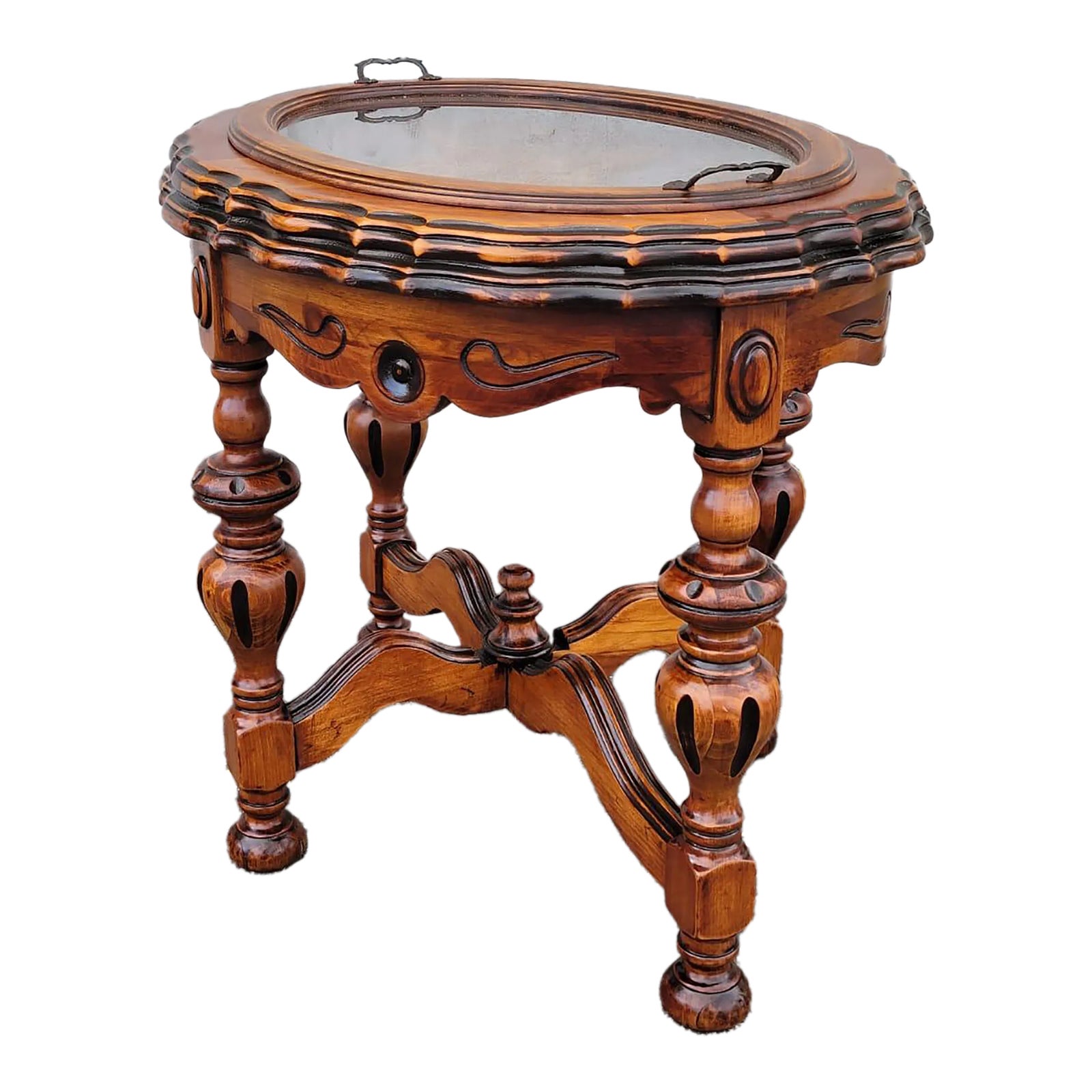 1930s American Jacobean Style Maple Coffee Table With Tray Top Hand ...