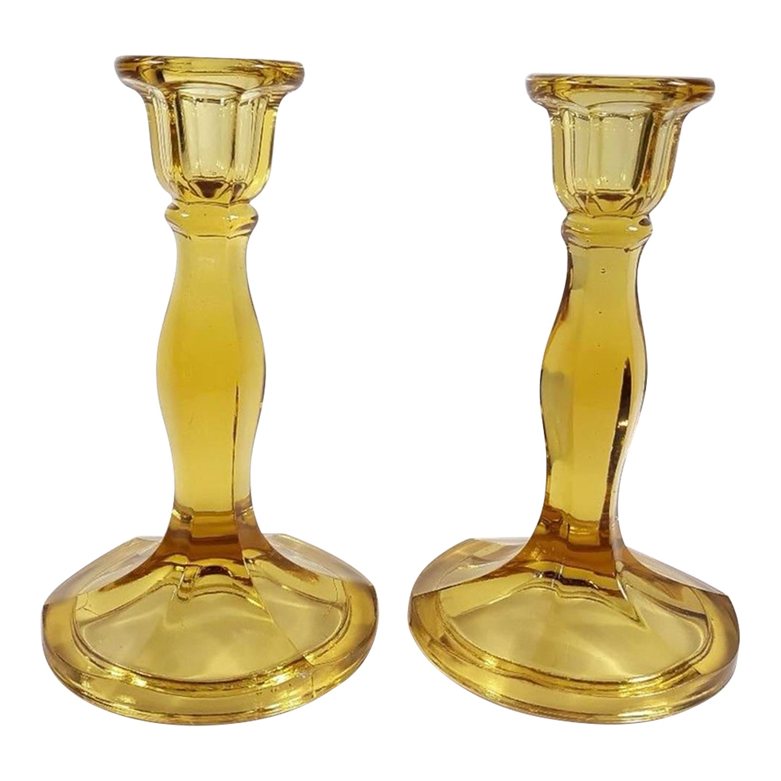 Vintage Yellow Glass Candlesticks Candle Holders- a Pair | Chairish