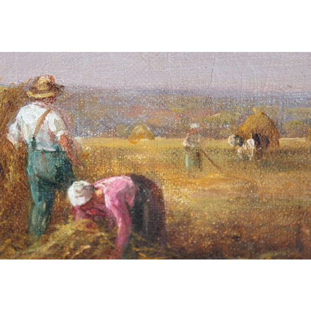 Mid 19th Century Realism Hay Farm Scene with Landscape | Chairish