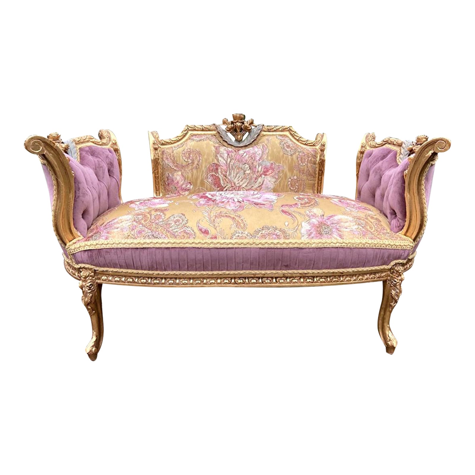 1970s Vintage French Louis XVI Gilded Beech Settee With Rose Velvet and ...