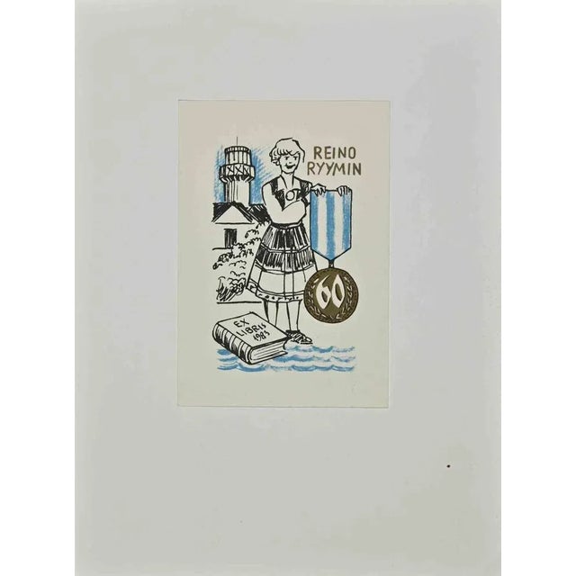 Ex Libris Reino Ryymin, Woodcut, 1983 | Chairish