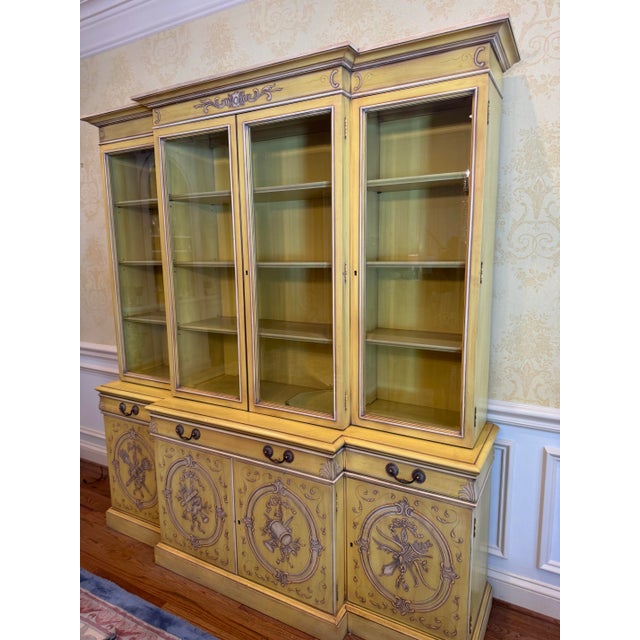 Chinoiserie Karges Designer Breakfront Bookcase Glass China Cabinet ...