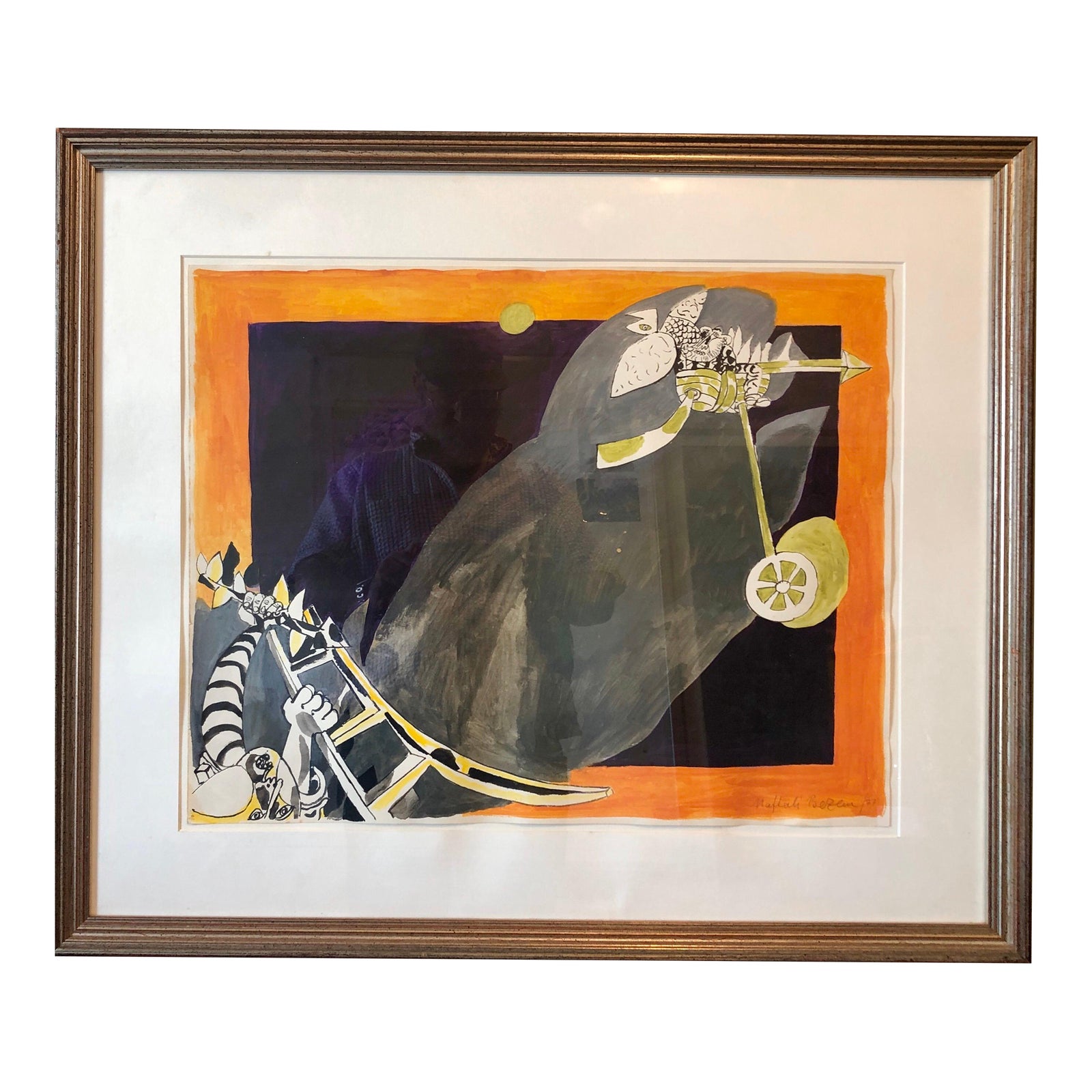 Naftali BezemRare German Israeli Surrealist Judaica Abstract Gouache ...
