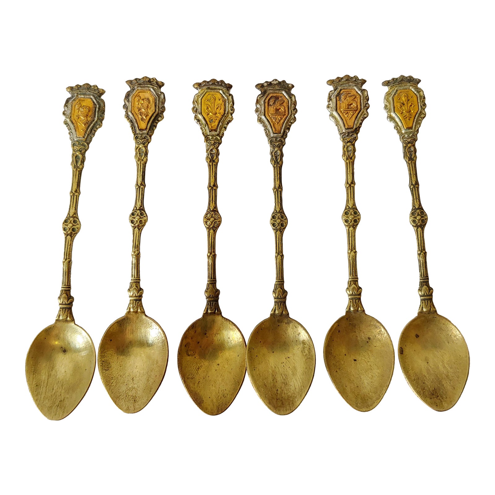 Vintage Brass Italian Collectible Spoons, Set of 6 | Chairish