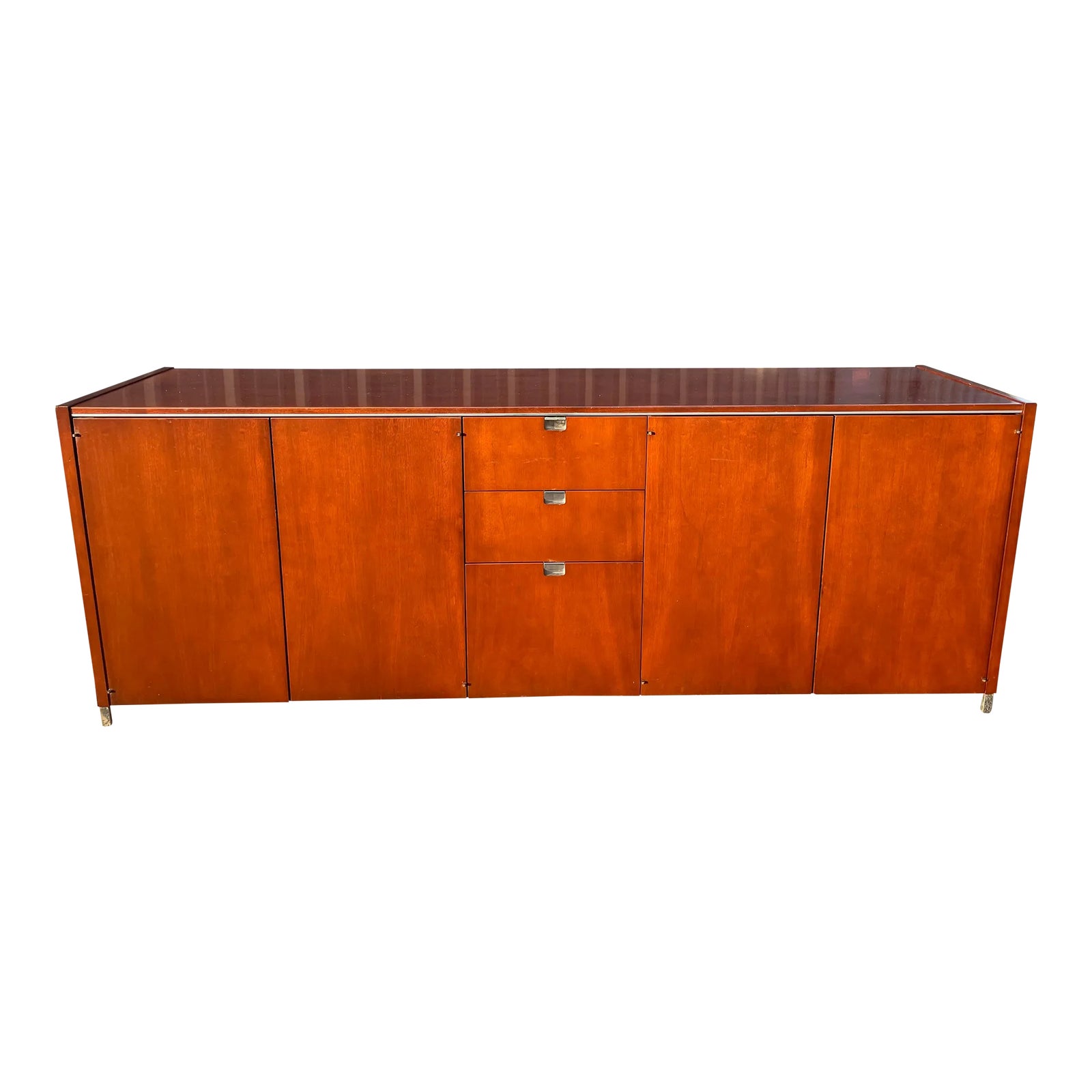 Mid Century Sunar Wood & Chrome Credenza | Chairish
