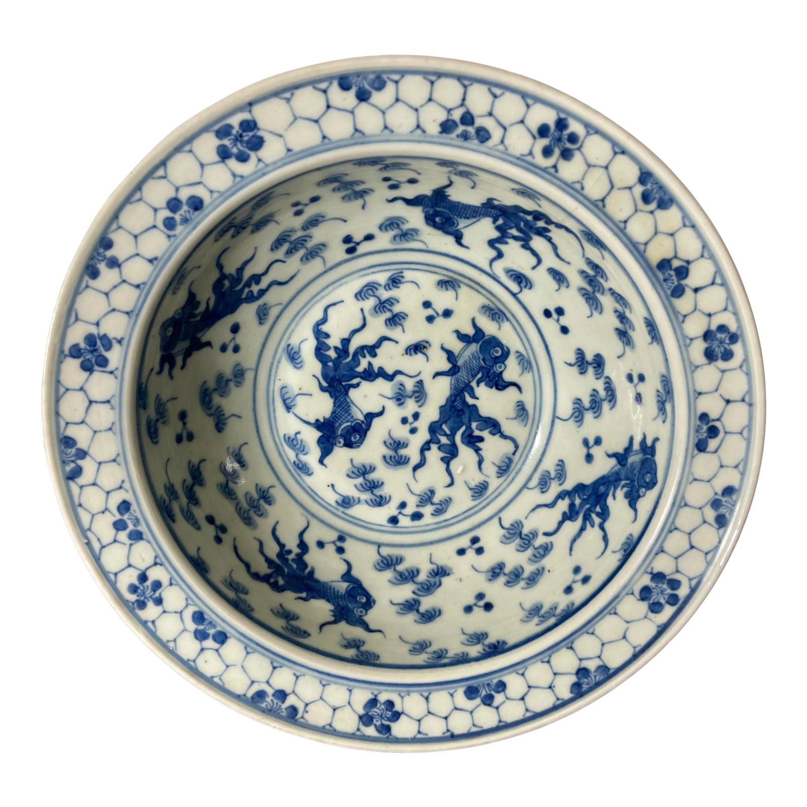 Antique Large Chinese Blue & White Bowl | Chairish