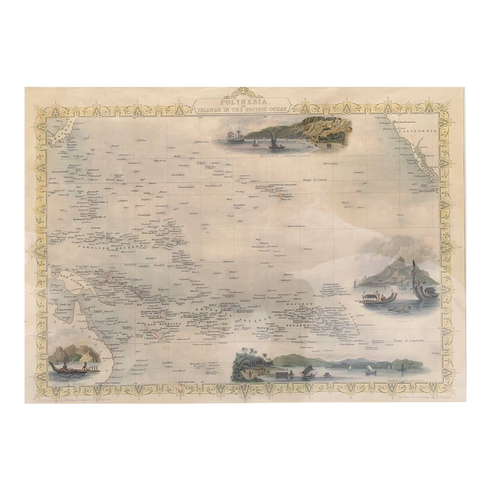 1850-52 Vintage Map of Polynesia by John Tallis | Chairish