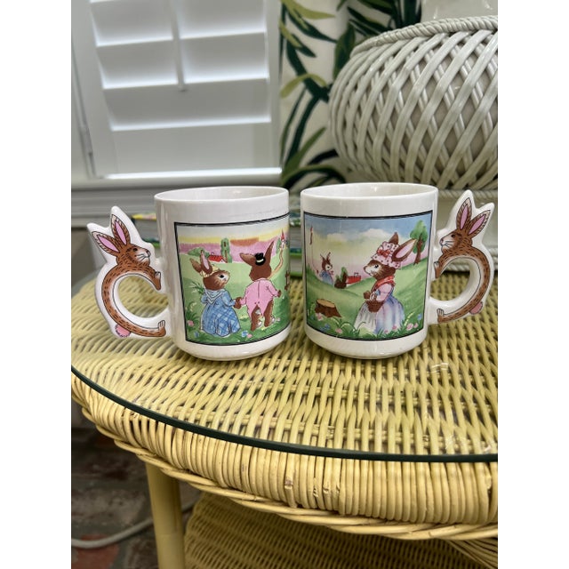 Vintage Bunny Rabbit Mugs With Rabbit Handles Set of 2 | Chairish