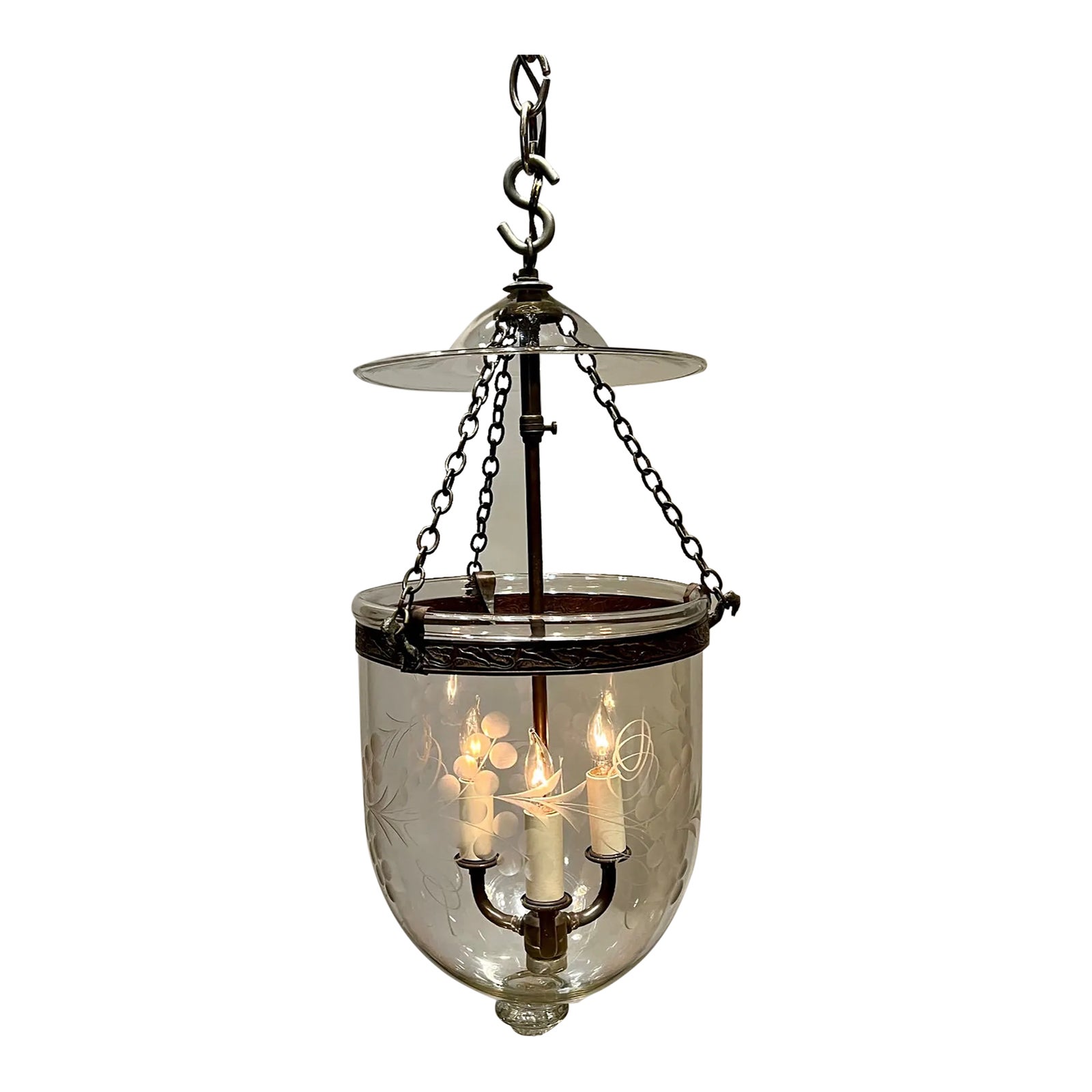 Etched Foliate 3-Light Bell Jar Lantern | Chairish
