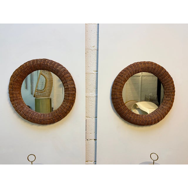 1970s Round Rattan Mirror- a Pair | Chairish