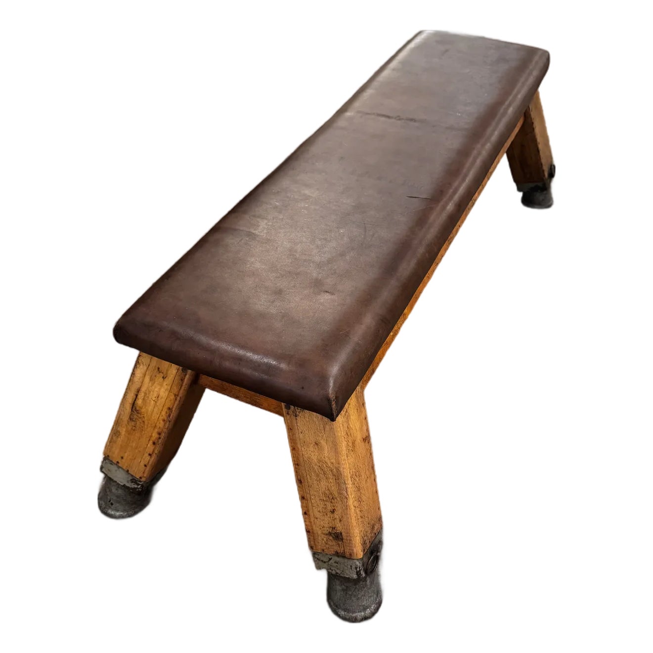 1930s Vintage Leather Gym Bench With Wood Base | Chairish