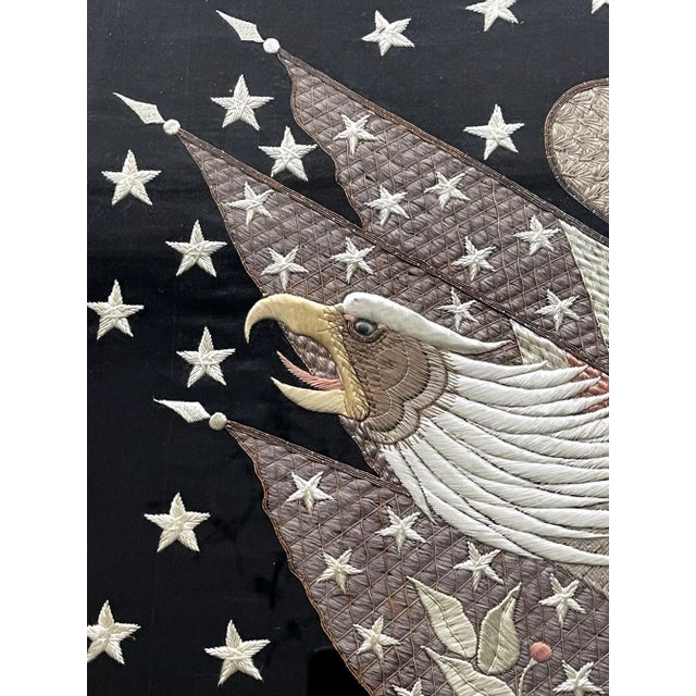 Antique Japanese Export Silk Embroidery Panel of American Union | Chairish
