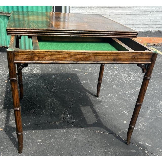 Antique English Oak Faux Bamboo 34.5” Square Game Table Expanding to 69 ...