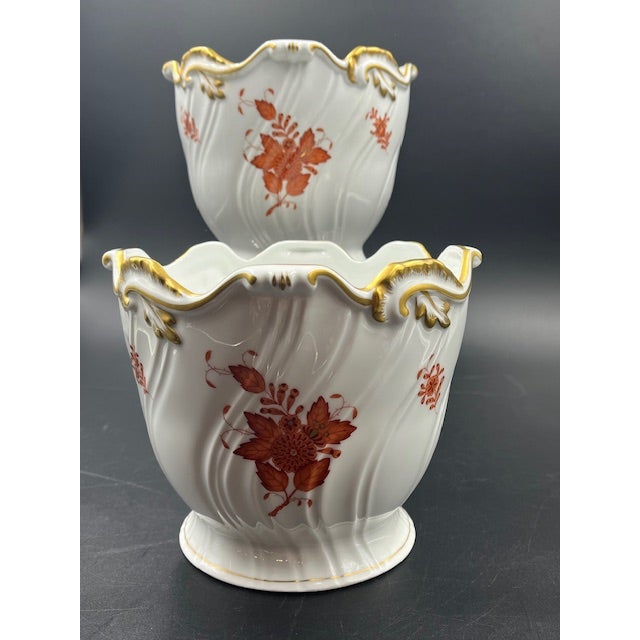 Pair of Late 20th Century Herend Hand Painted Cachepots | Chairish