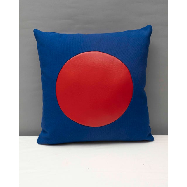 Blue Canvas Geometric Red Circle Handmade Pillow | Chairish