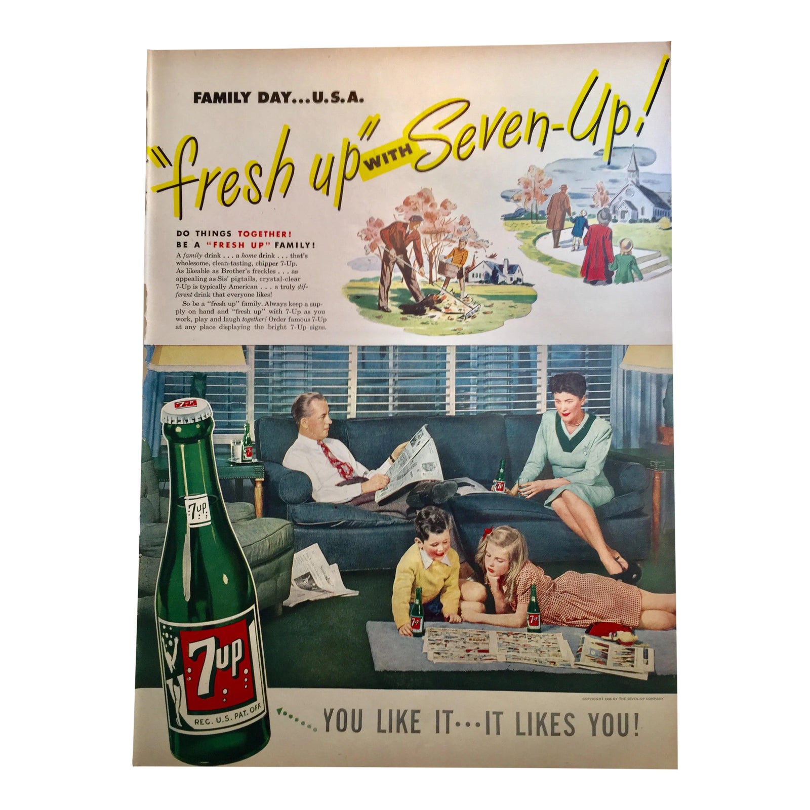 1946 Vintage SevenUp Ad | Chairish