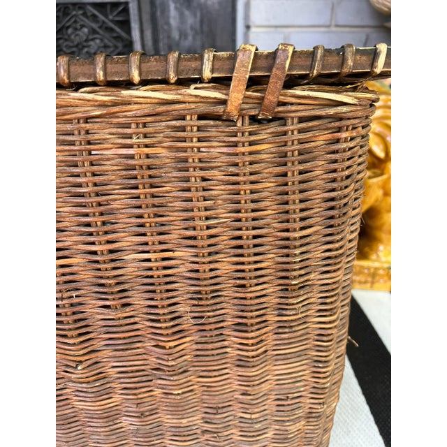 Vintage Rustic Wicker Hamper Basket With Hand Painted Forest Theme Lid ...