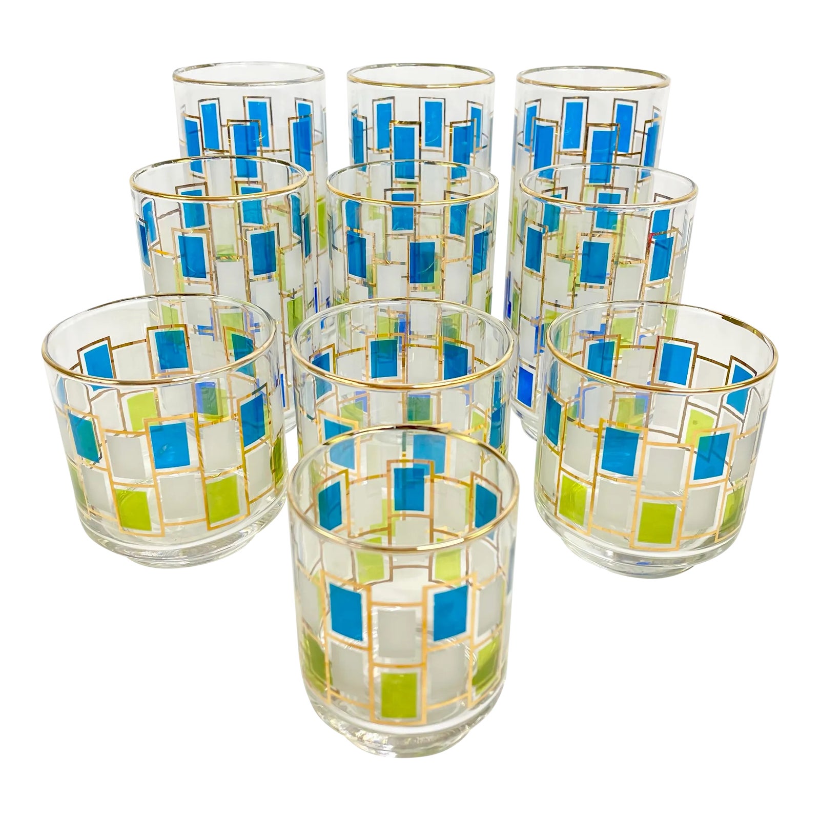 Mid Century Modern Libbey Cocktail Glasses Nordic Pattern Gold Trim ...